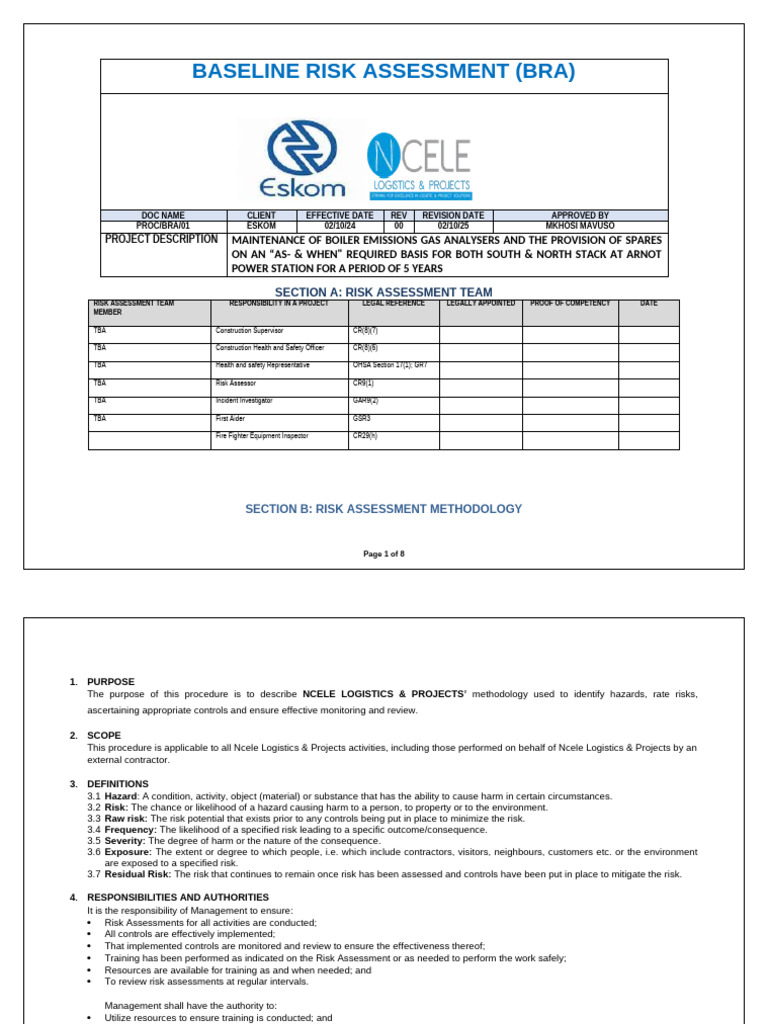 Baseline Ohs Risk Assessment (Bra) | PDF
