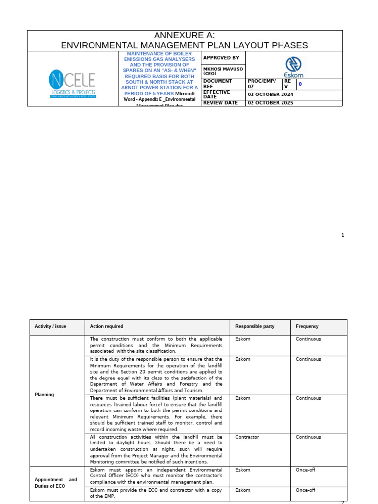 Annexure A - Environmental Management Plan Layout Phases | PDF