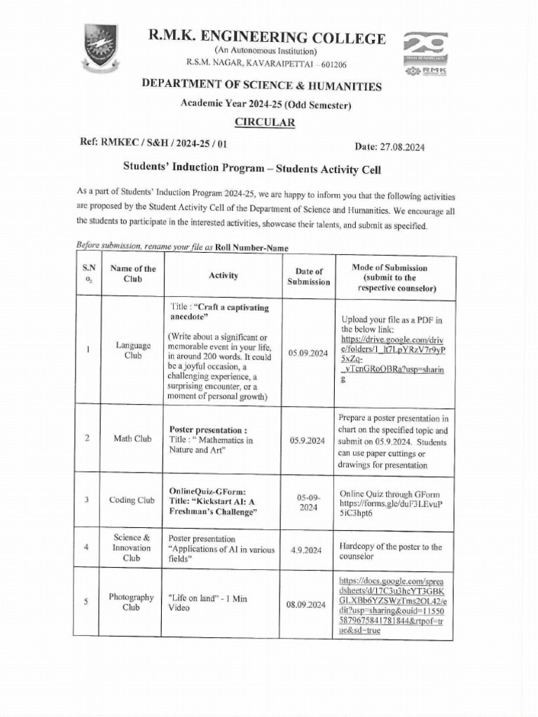 SIP - SAC Circular 2024 - 25 | PDF
