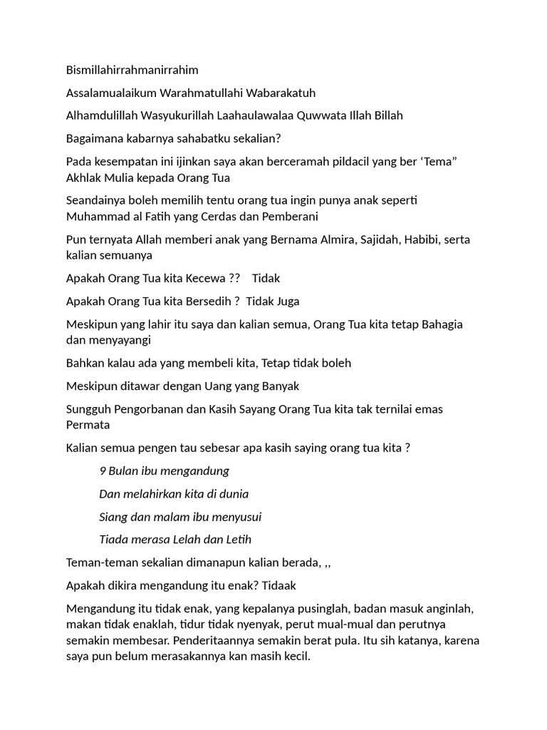 Pidato Pildacil Belajar | PDF