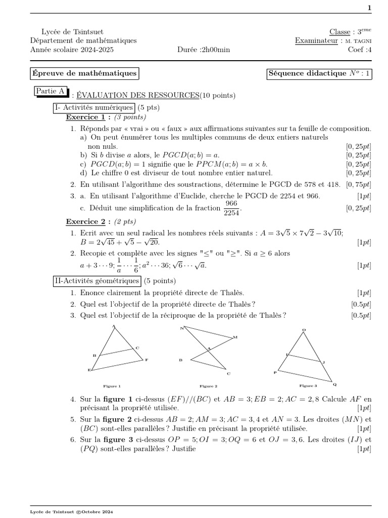 Seq-1-Octobre 2024 3eme | PDF