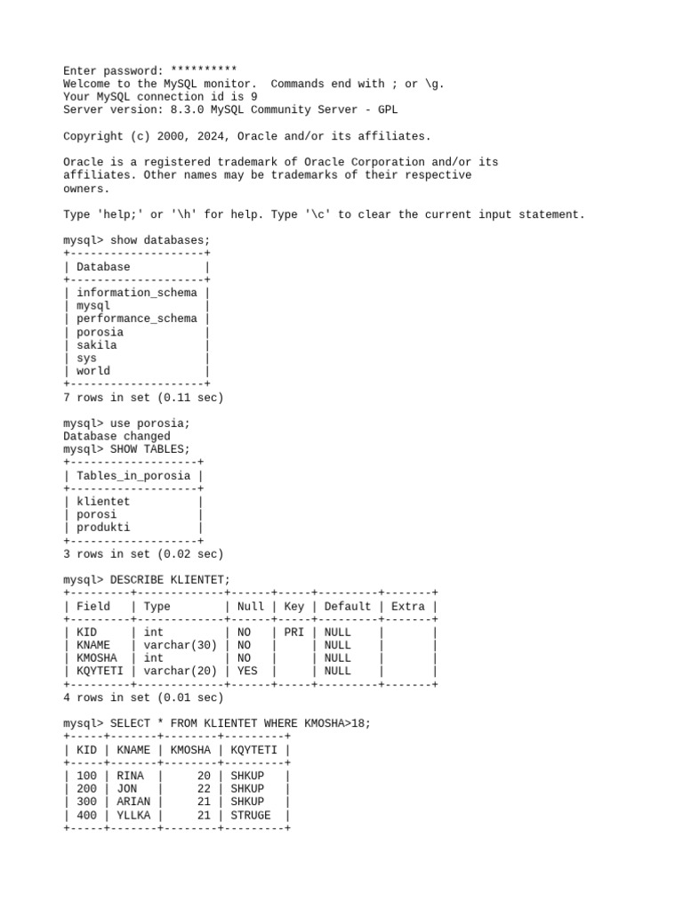 Ushtrime Mysql - 18.04 | PDF