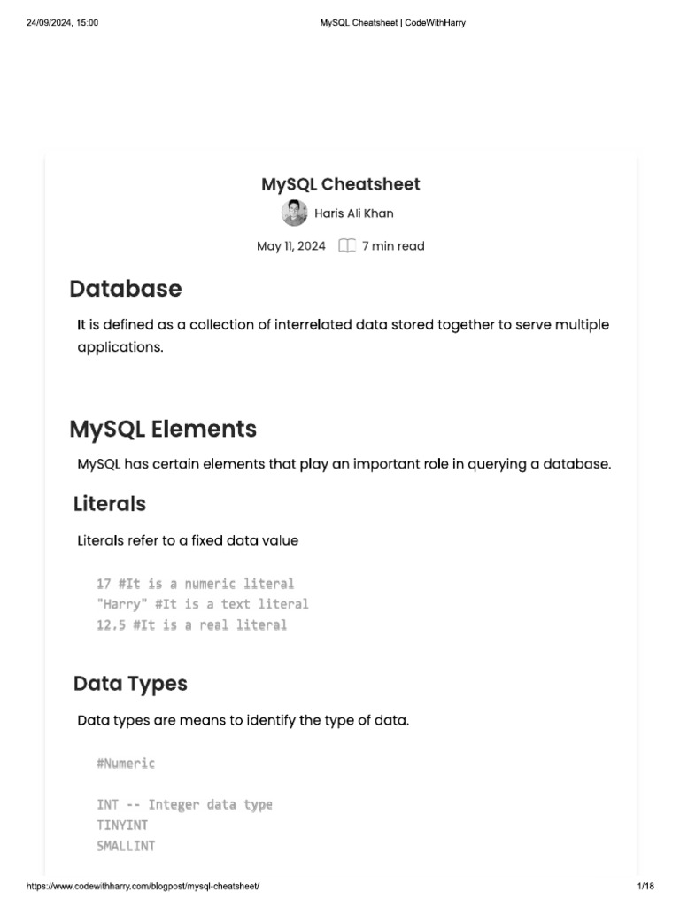 Cheatsheet MYSQL | PDF