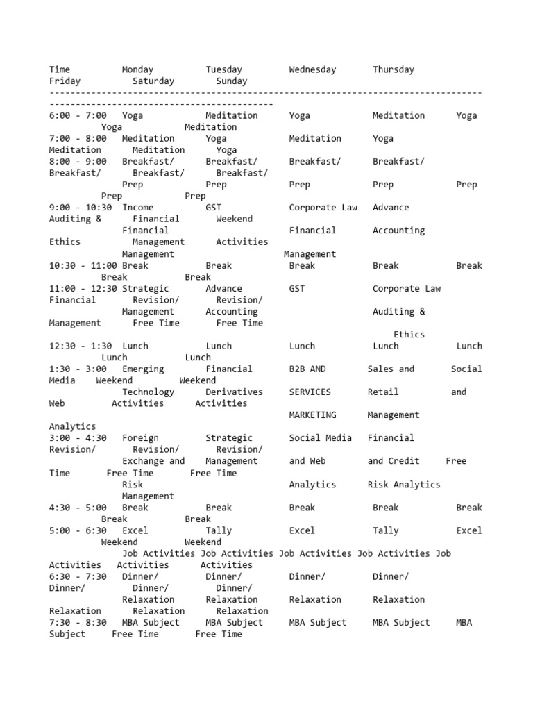Daily Time Table | PDF
