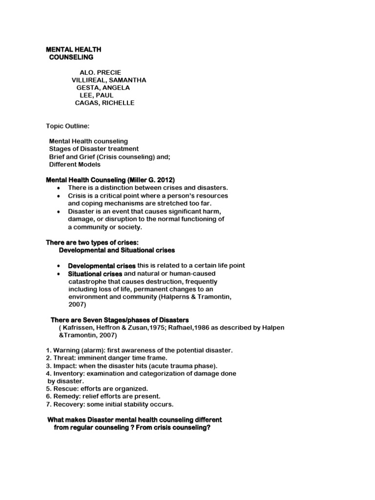 Mental Health Counseling and Brief Grief Counseling - Transcript | PDF