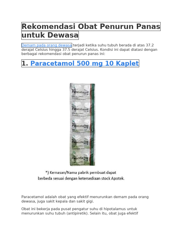 Rekomendasi Obat Penurun Panas Untuk Dewasa | PDF | Kesehatan Holistik