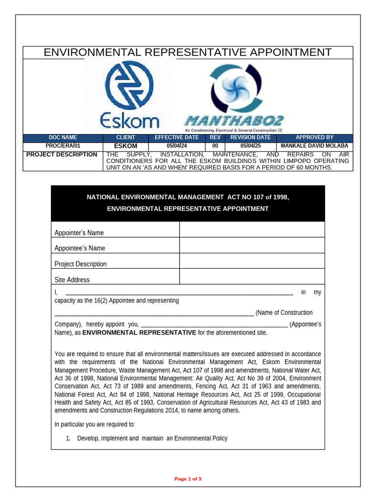 Environmental Representative Appointment | PDF