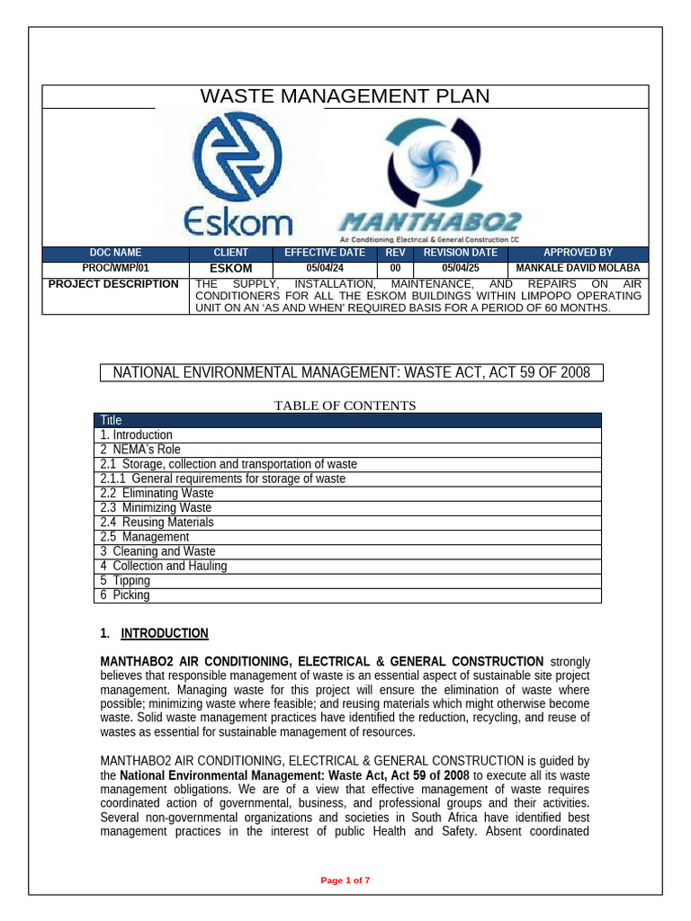 5. WASTE MANAGEMENT PLAN | PDF
