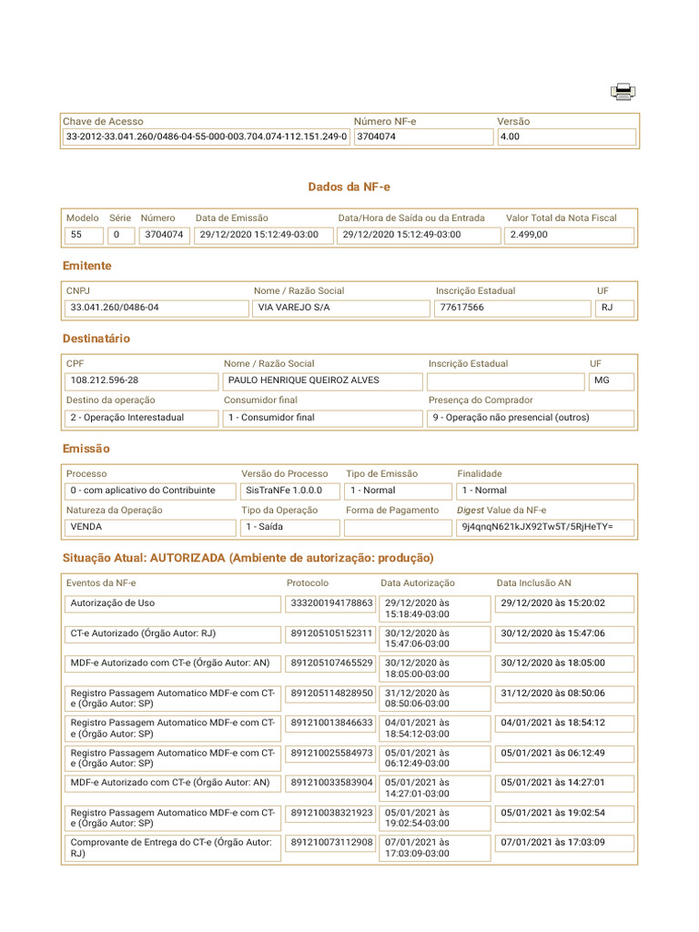 Ponto Frio Nfe | PDF