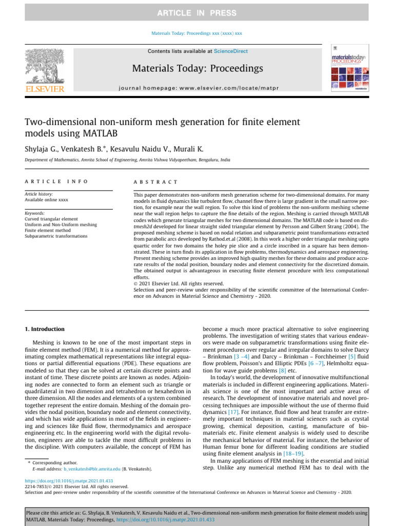 Two-Dimensional Non-Uniform Mesh Generation For Finite Element Models Using MATLAB | PDF