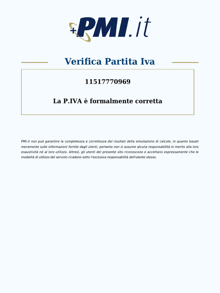 Verifica Partita Iva: 11517770969 La P.IVA È Formalmente Corretta | PDF