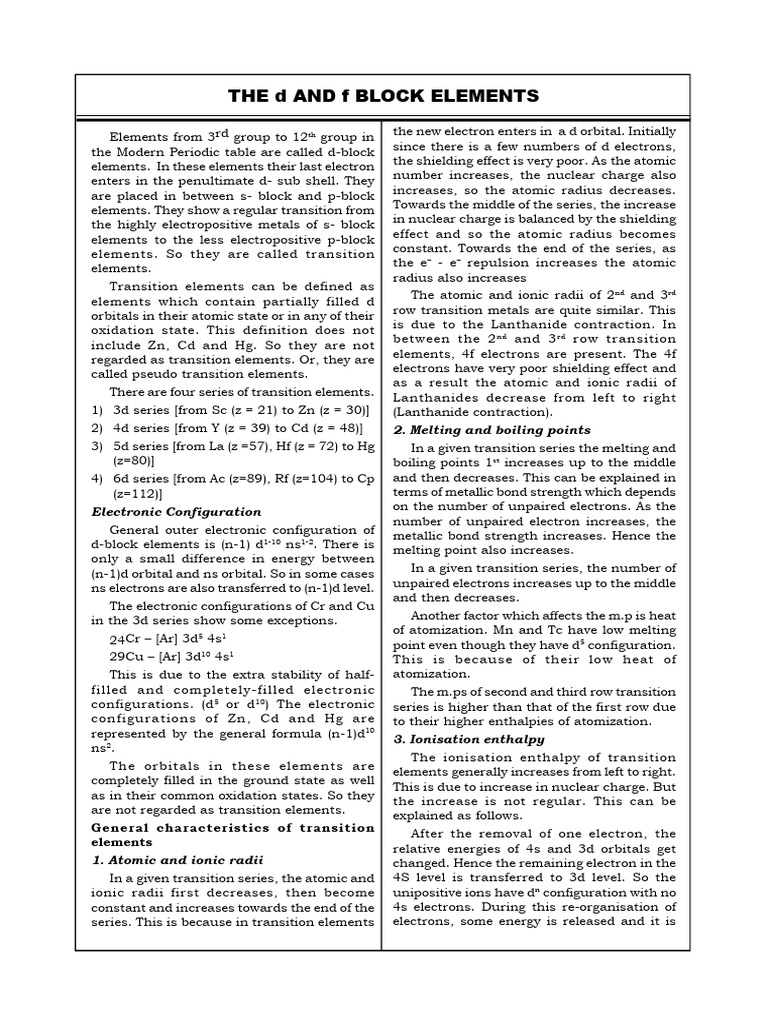08 the d and f Block Elements | PDF