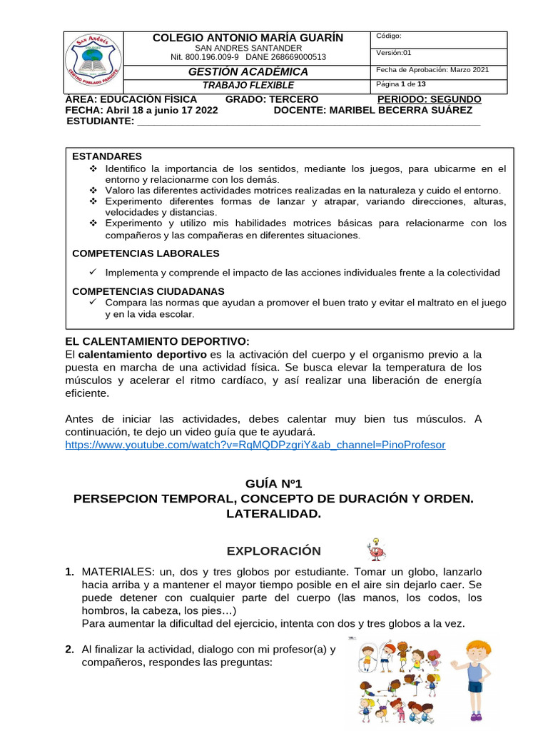 Educación Física 3º 2P 2022 | PDF | Hora | Percepción