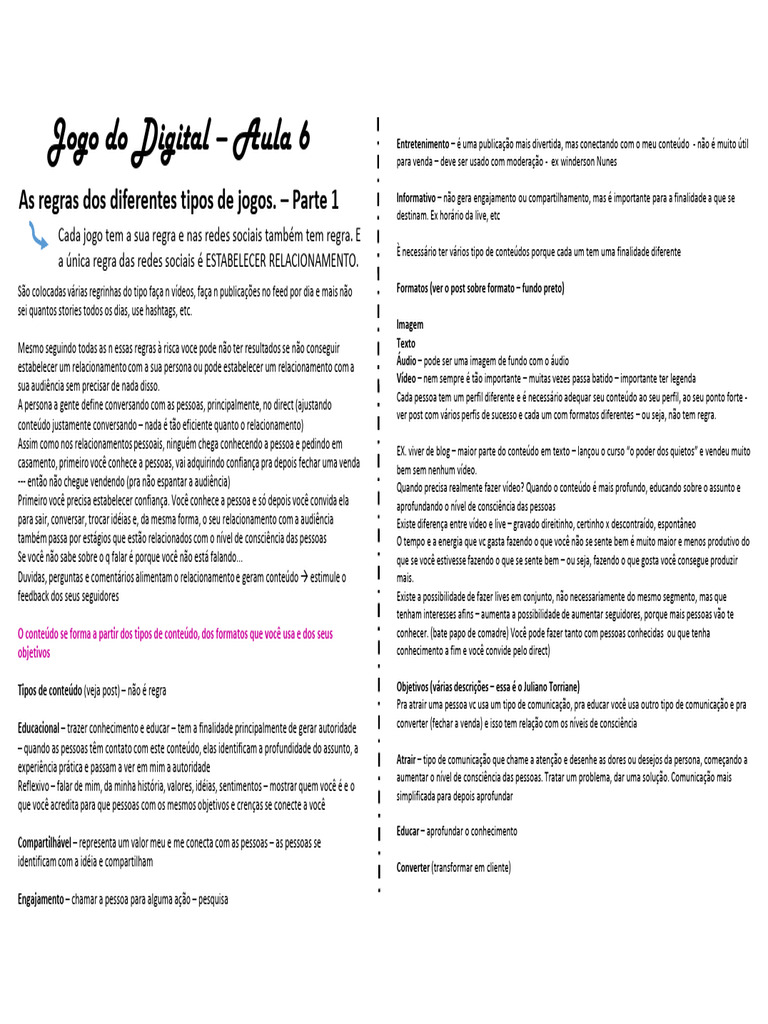 Aula 06 - As Regras Dos Diferentes Tipos de Jogo | PDF