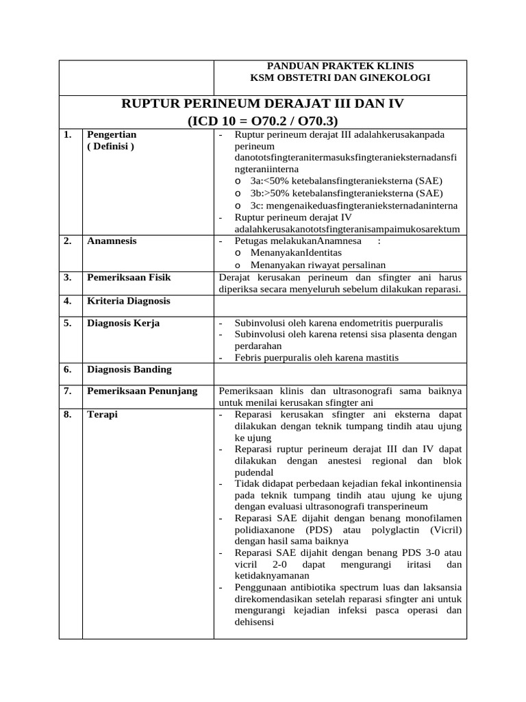 Panduan Praktik Klinis Ruptur Perineum Derajat Iii Dan Iv | PDF