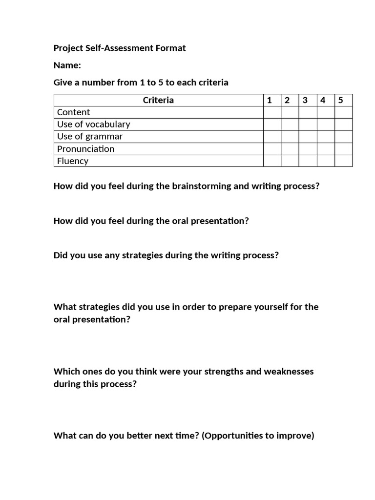 Project Self-Assesment Format | PDF