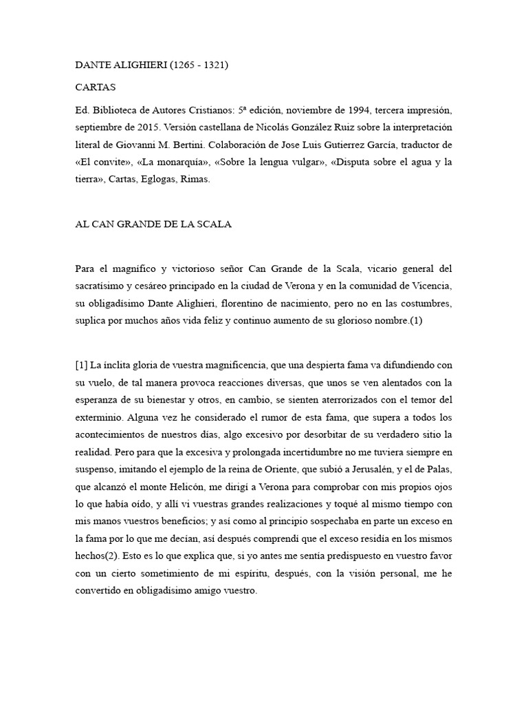 DANTE ALIGHIERI - Carta Can Scala | PDF