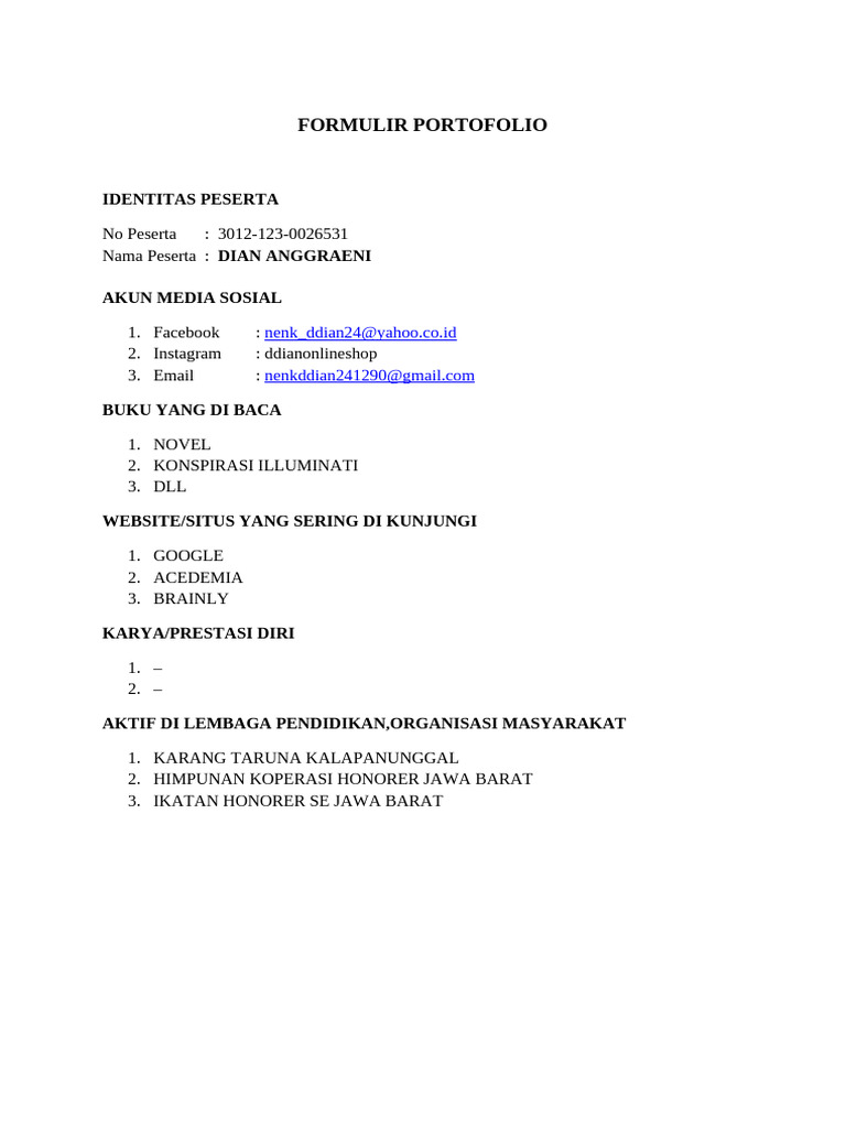 Formulir Portofolio | PDF