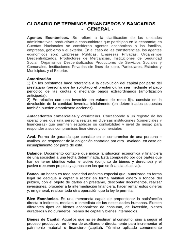 Glosario de Terminos Financieros y Bancarios | PDF | Interés | Finanzas ...