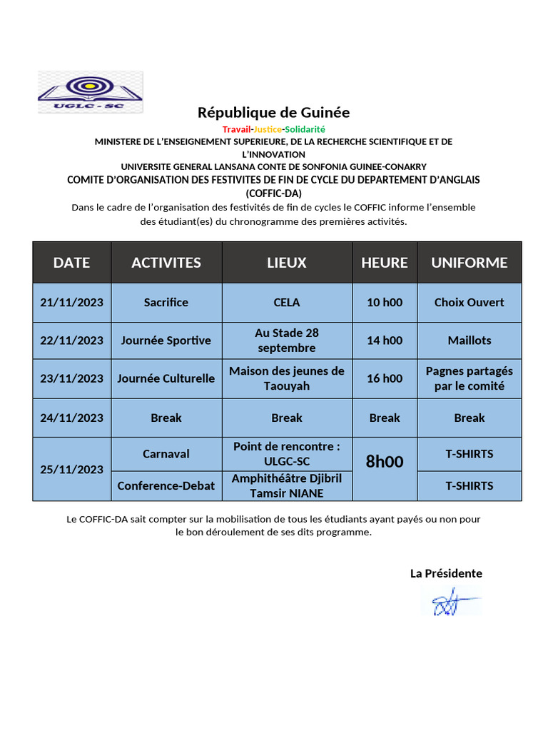 Chronogramme Des Activités | PDF