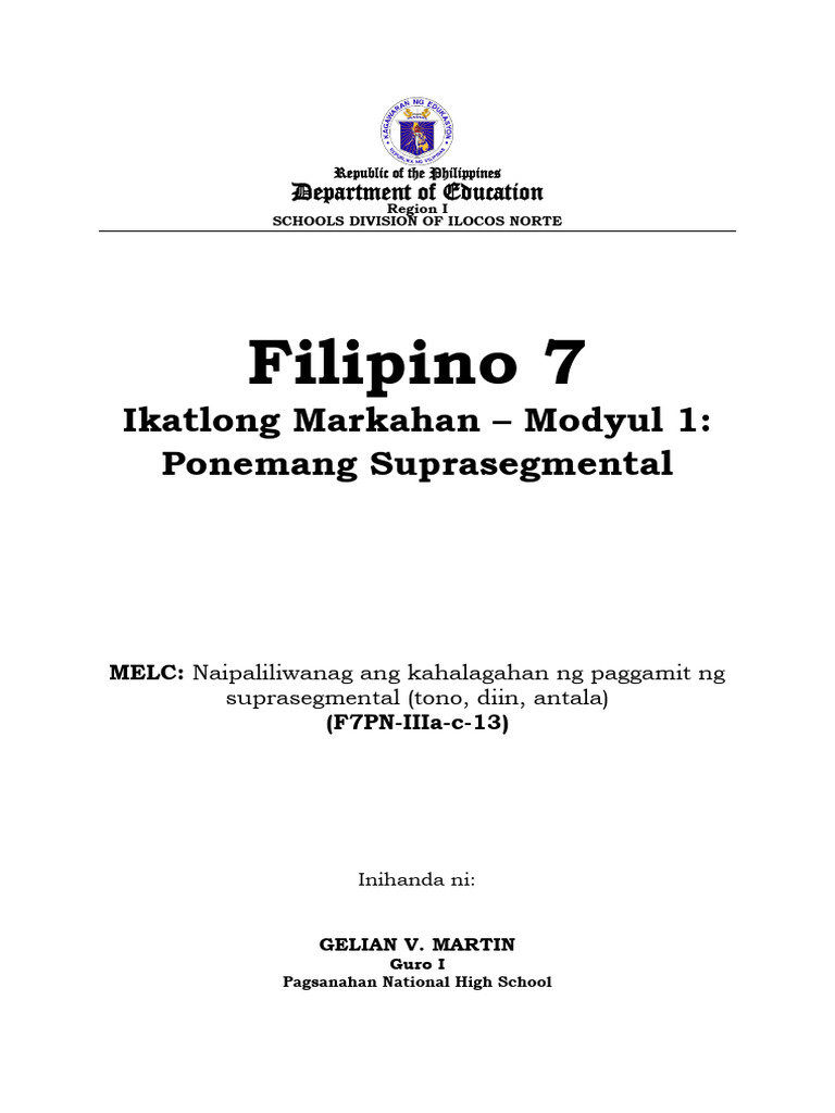 Filipino 7 Q3 Week1 Modyul1 Martin, Gelian | PDF | Language Arts & Discipline