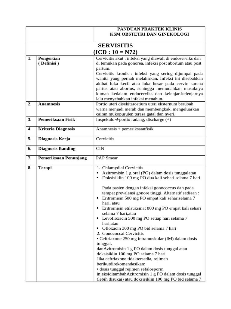 Panduan Praktik Klinis Cervicitis | PDF