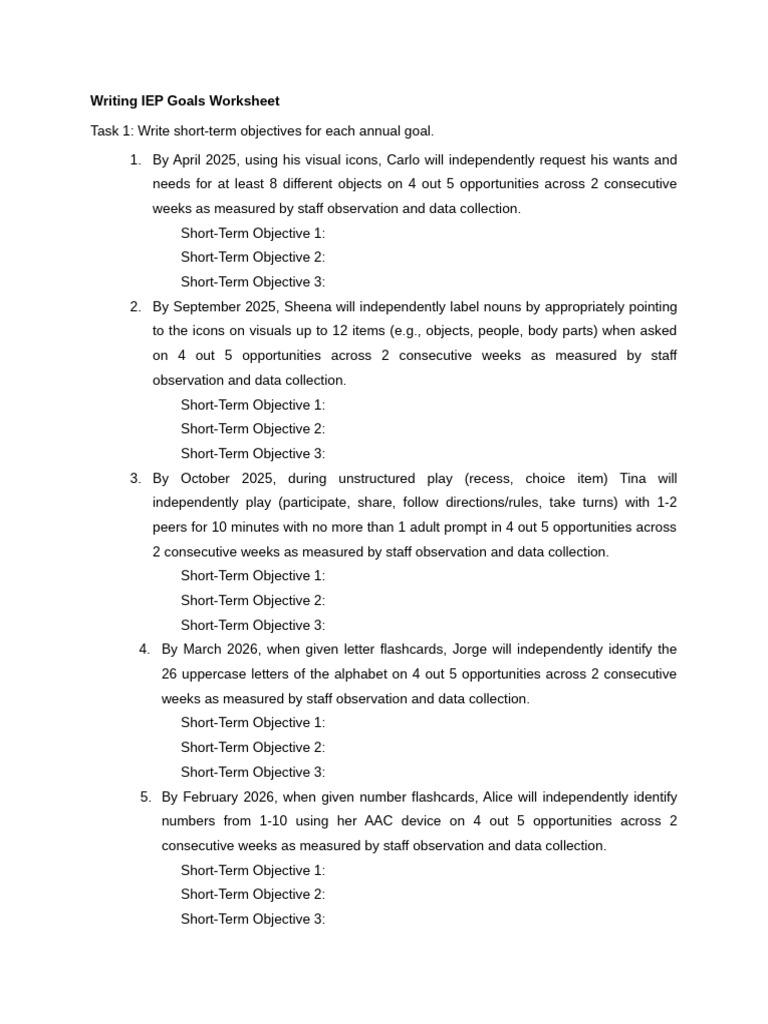 Writing IEP Goals Worksheet | PDF