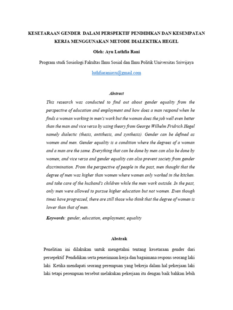 Analisis Kesetaraan Gender Menggunakan Metode Dialektika Hegel | PDF ...