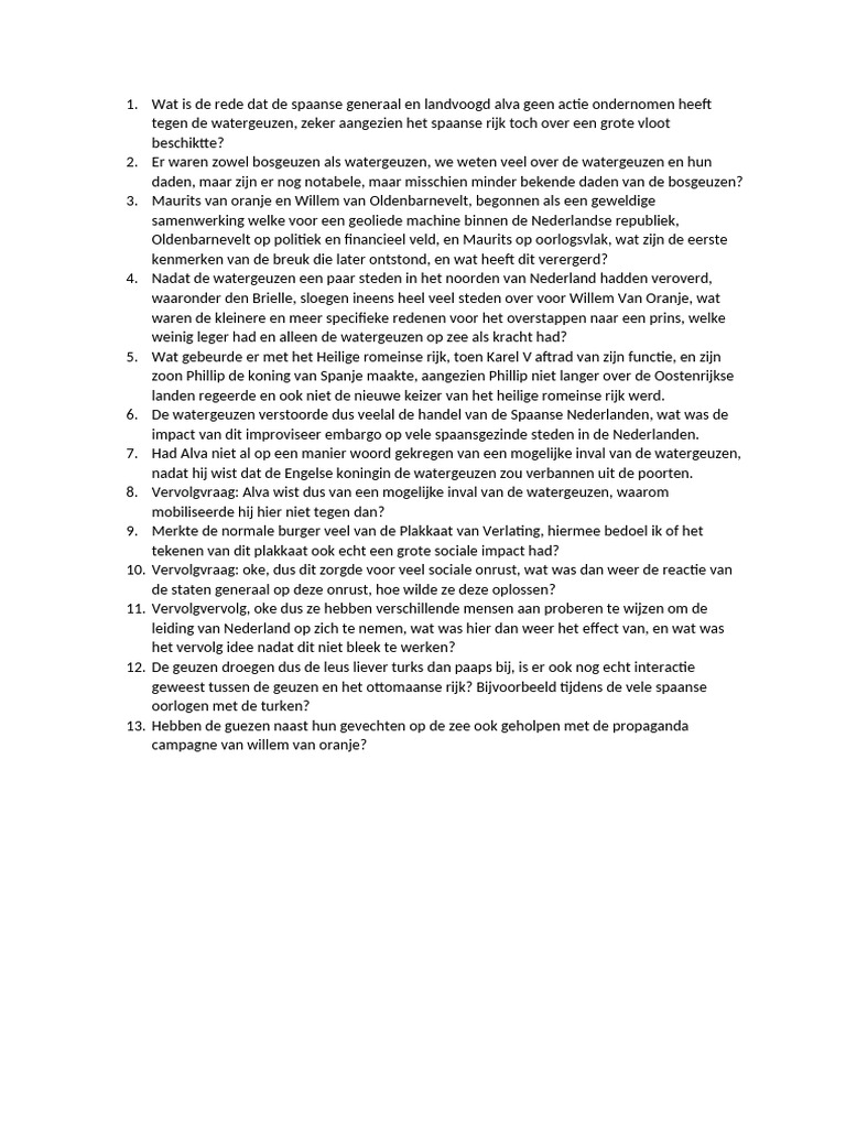 Geschiedenis 80 Jarige Oorlog en Vragen | PDF