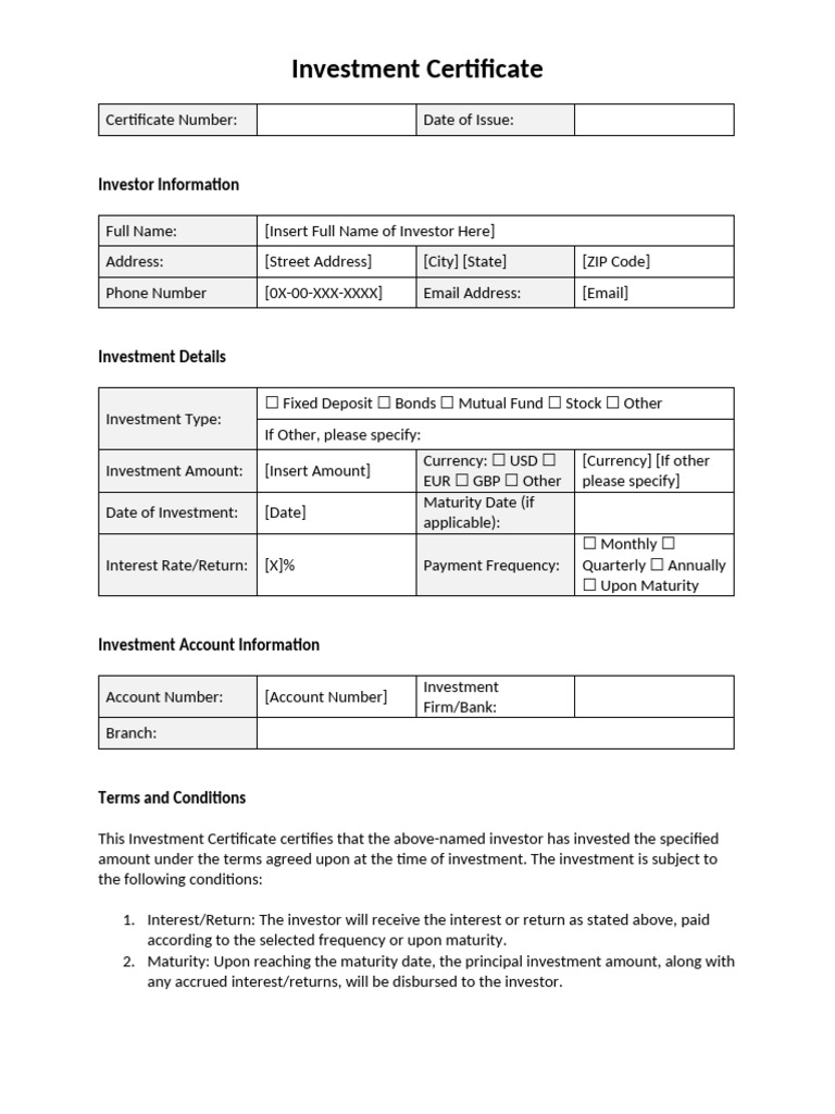 Investment Certificate Template | PDF | Investing | Business