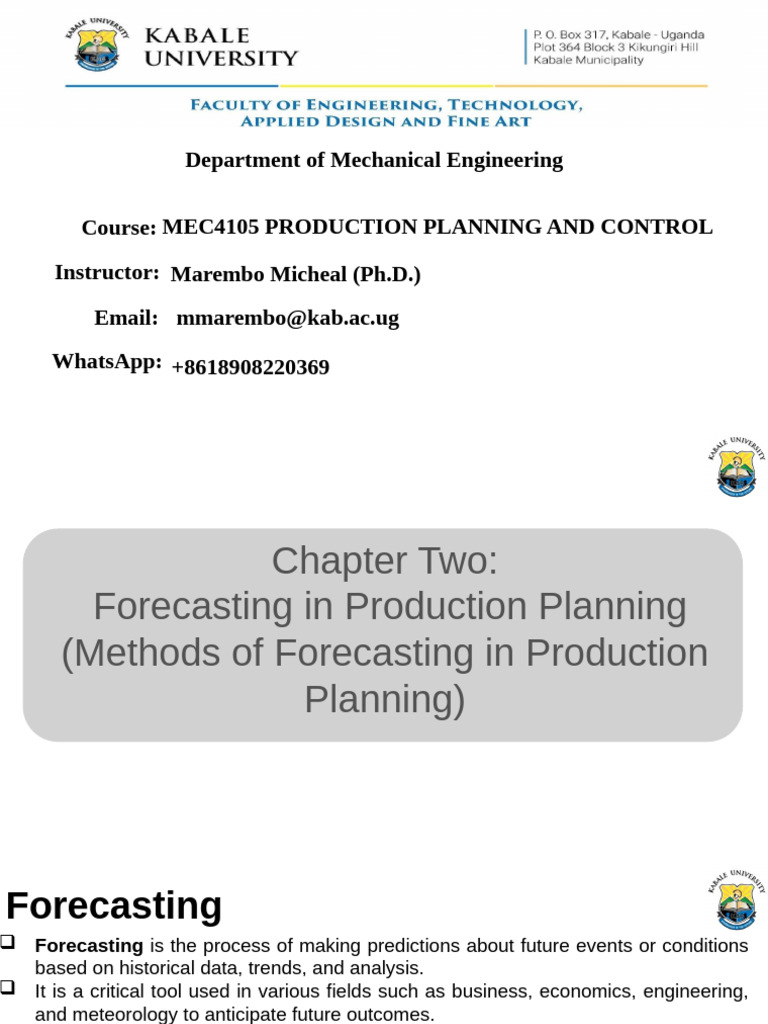 Lecture Notes Chapter Two Forecasting In Production Planning Pdf