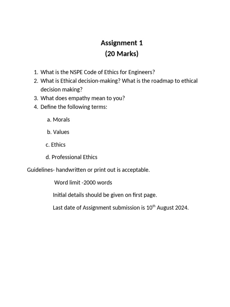 Professional Ethics Assignment 1 | PDF
