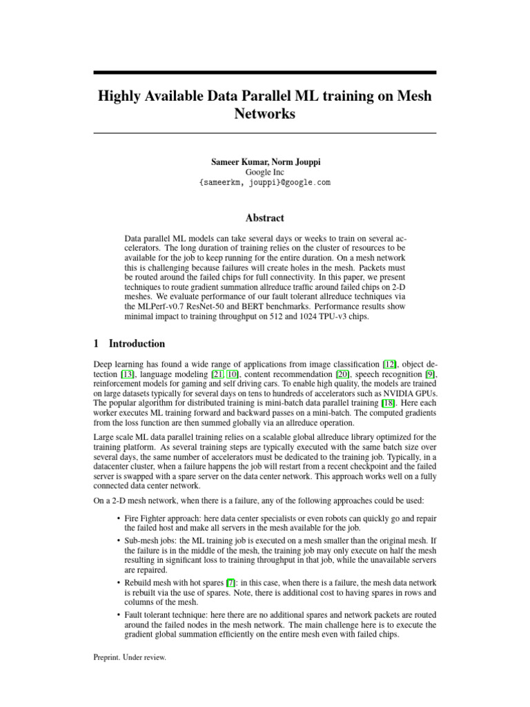 Highly Available Data Parallel ML Training On Mesh | PDF