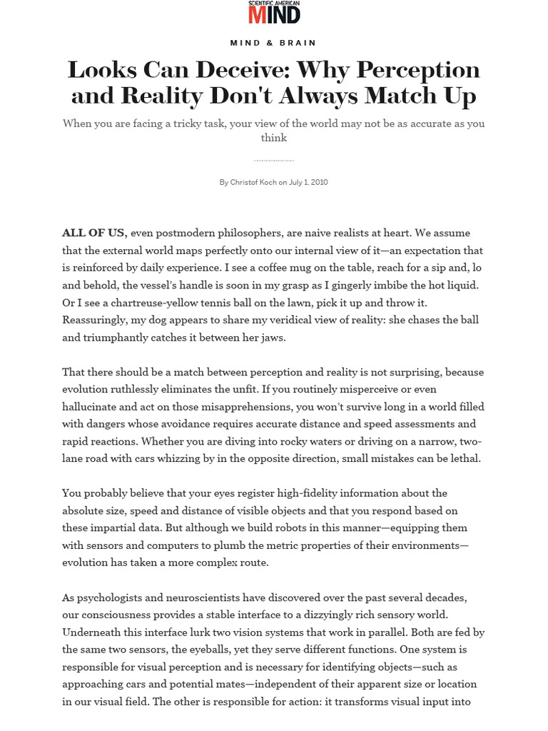 Looks Can Deceive - Why Perception and Reality Dont Always Match Up - Scientific American | PDF