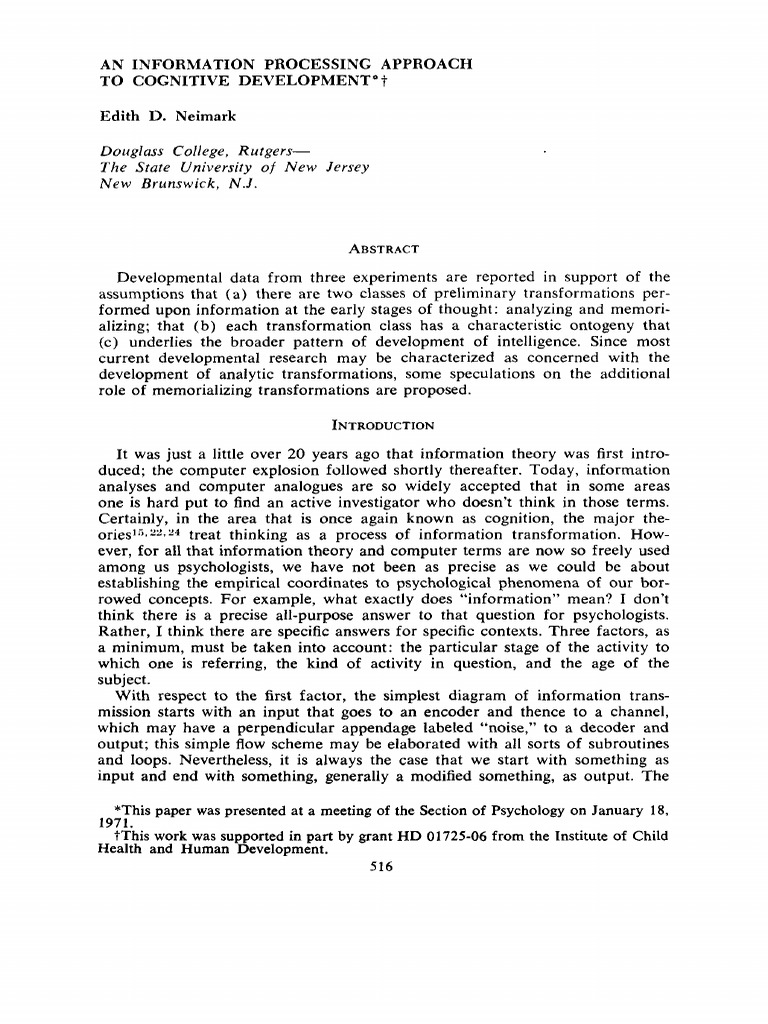 Info Processing Approach To Cog Dev | PDF