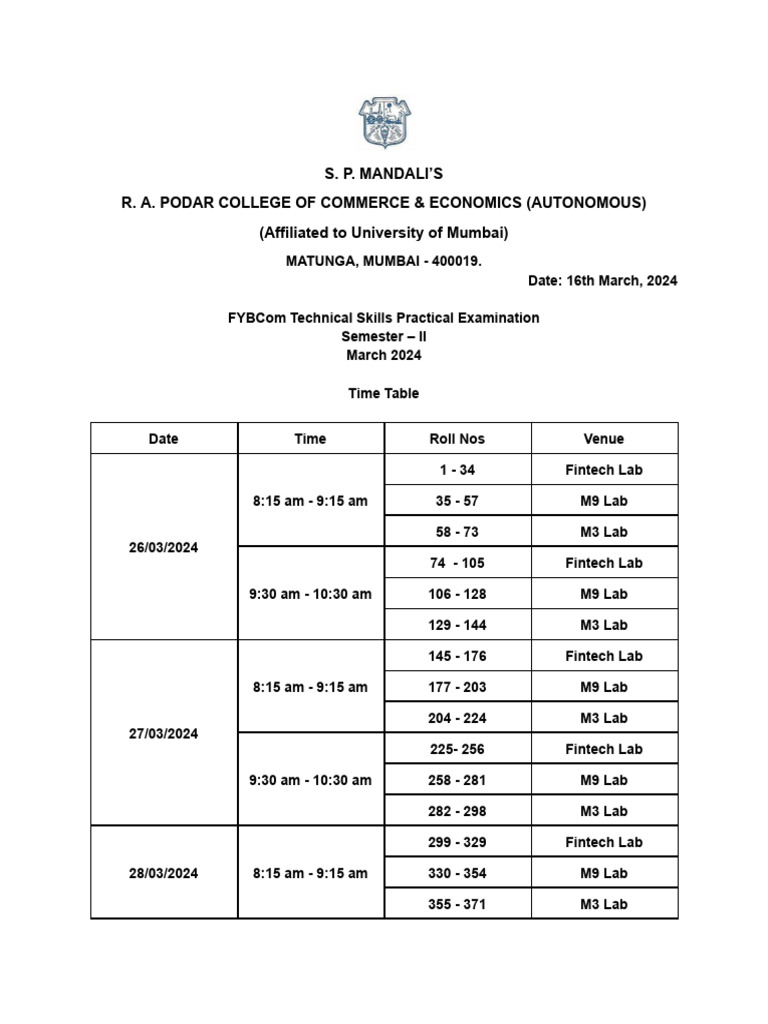 TS II Exam Schedule | PDF