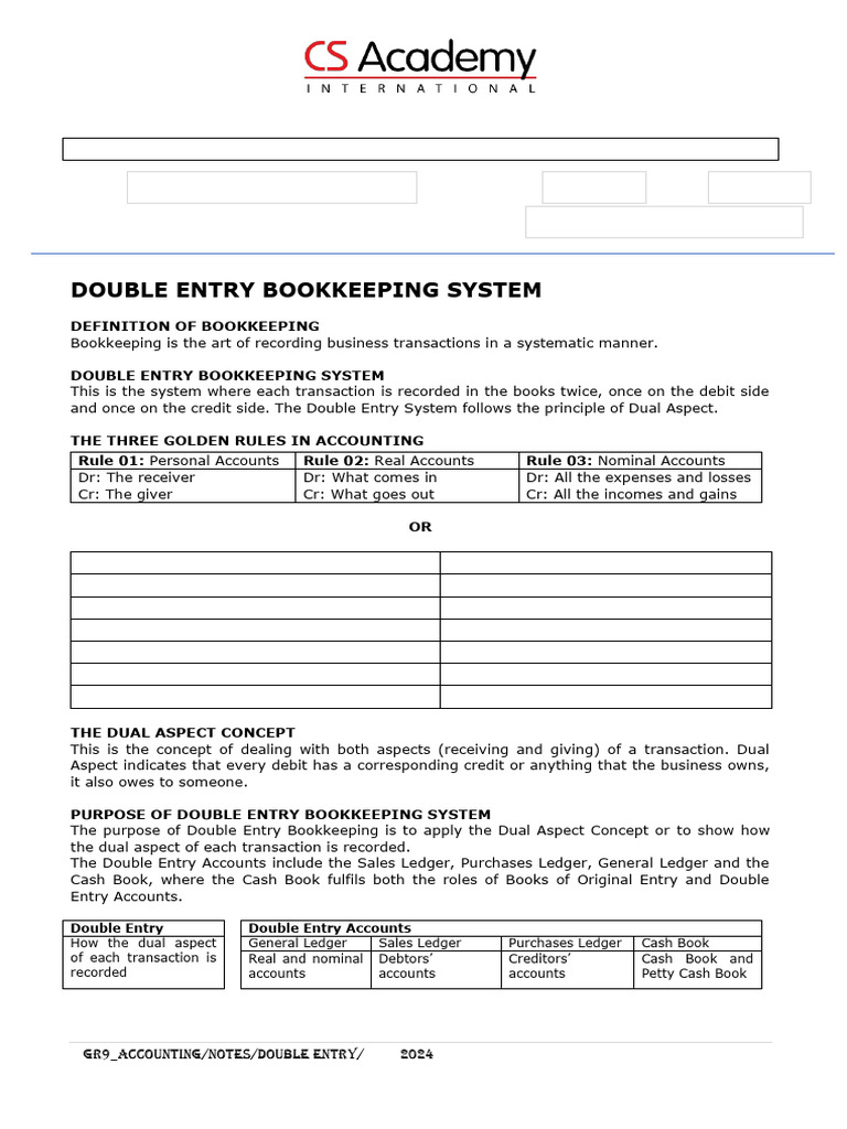 DOUBLE ENTRY - Handout #2 | PDF