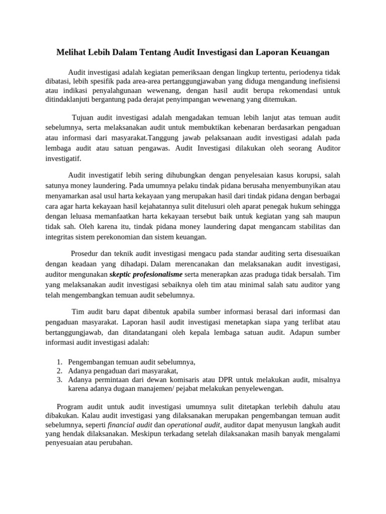 Melihat Lebih Dalam Tentang Audit Investigasi Dan Laporan Keuangan | PDF