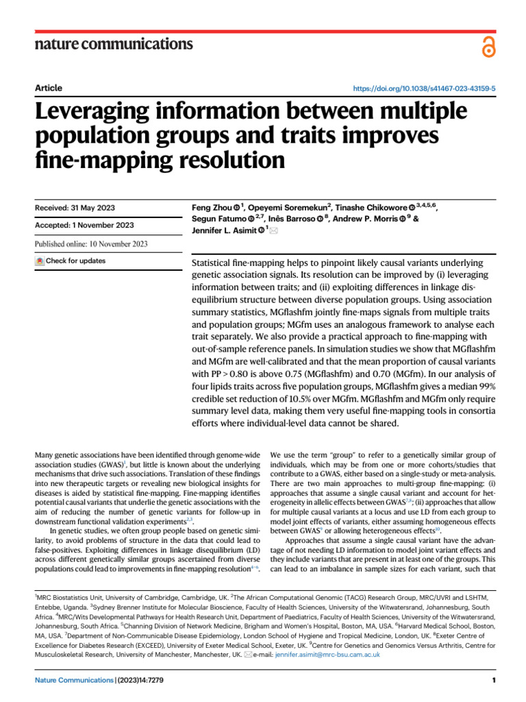 Leveraging Information Between Multiple Population Groups and Traits Improves Ne-Mapping ...