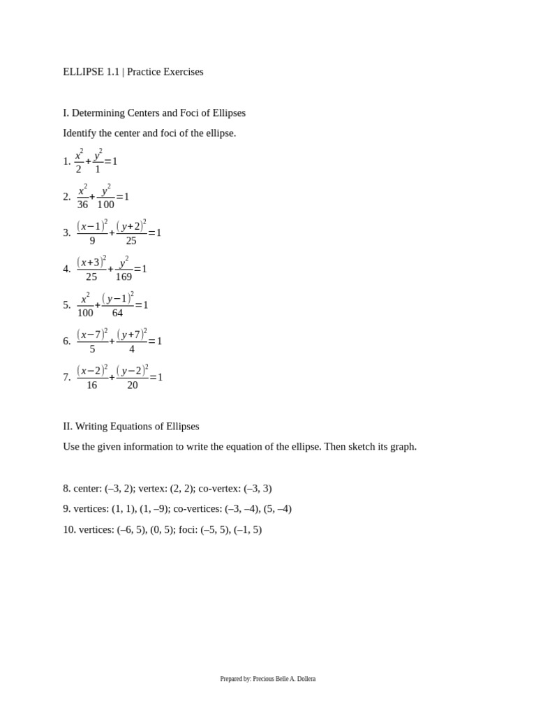 ELLIPSE 1.1 Practice Exercises | PDF
