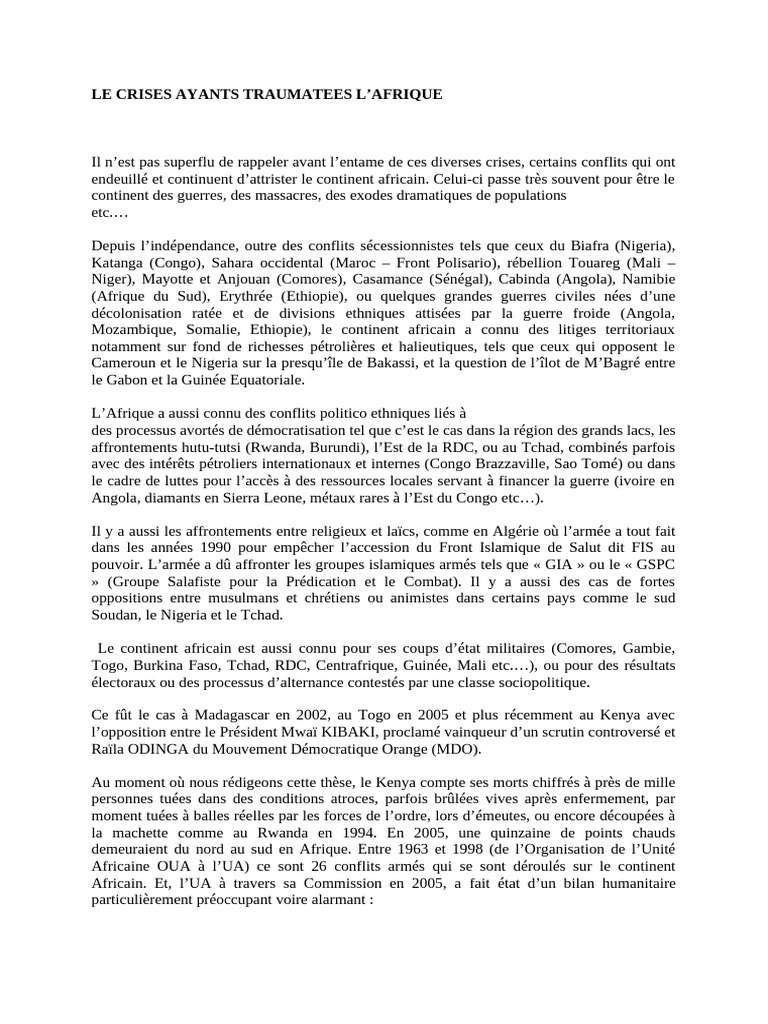 LE CRISES AYANTS TRAUMATEES L'Afrique | PDF