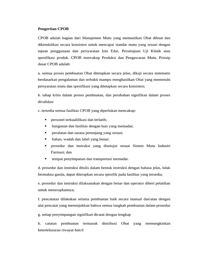 Materi Pengertian CPOB | PDF