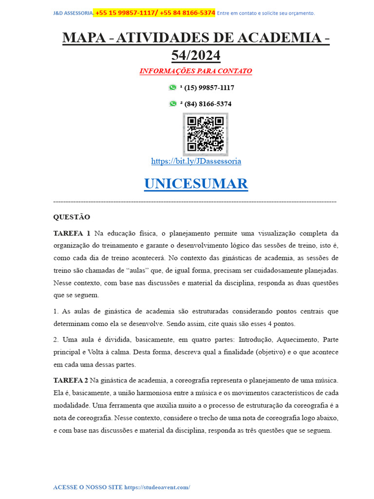 Mapa - Atividades de Academia - 54-2024 | PDF | Métodos y materiales de ...