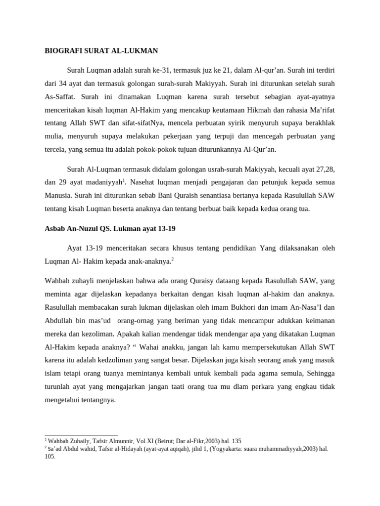 Biografi Surat Al-Luqman | PDF