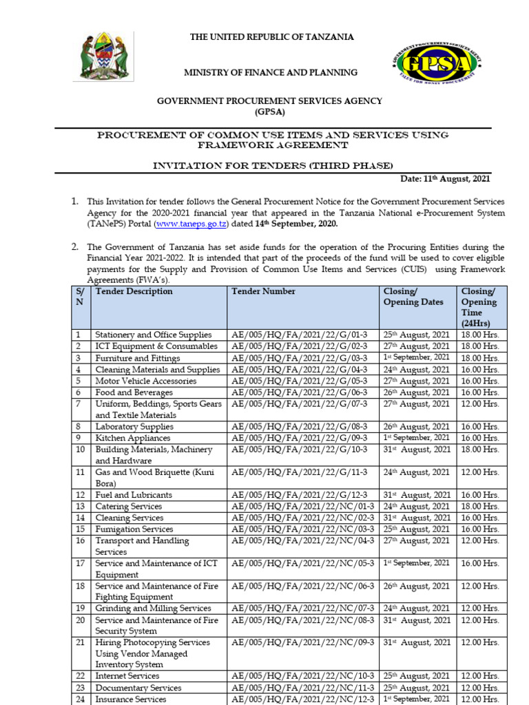 INVITATION FOR TENDERS FY 2021-2022 | PDF