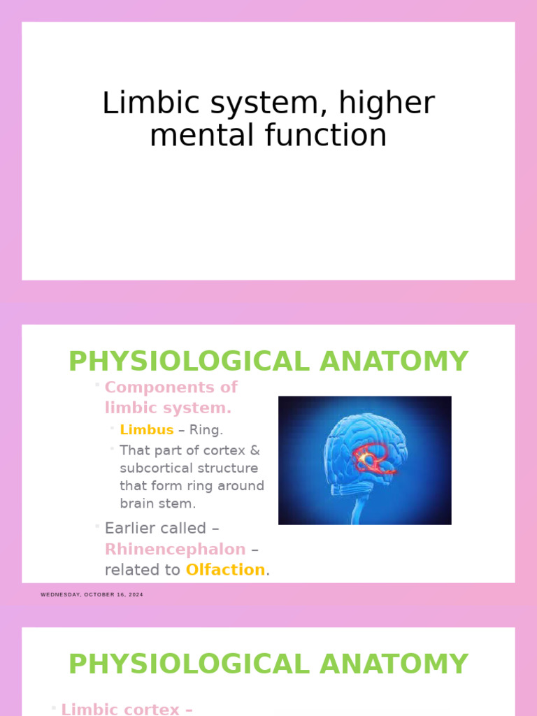 Limbic System, Higher Mental Function | PDF