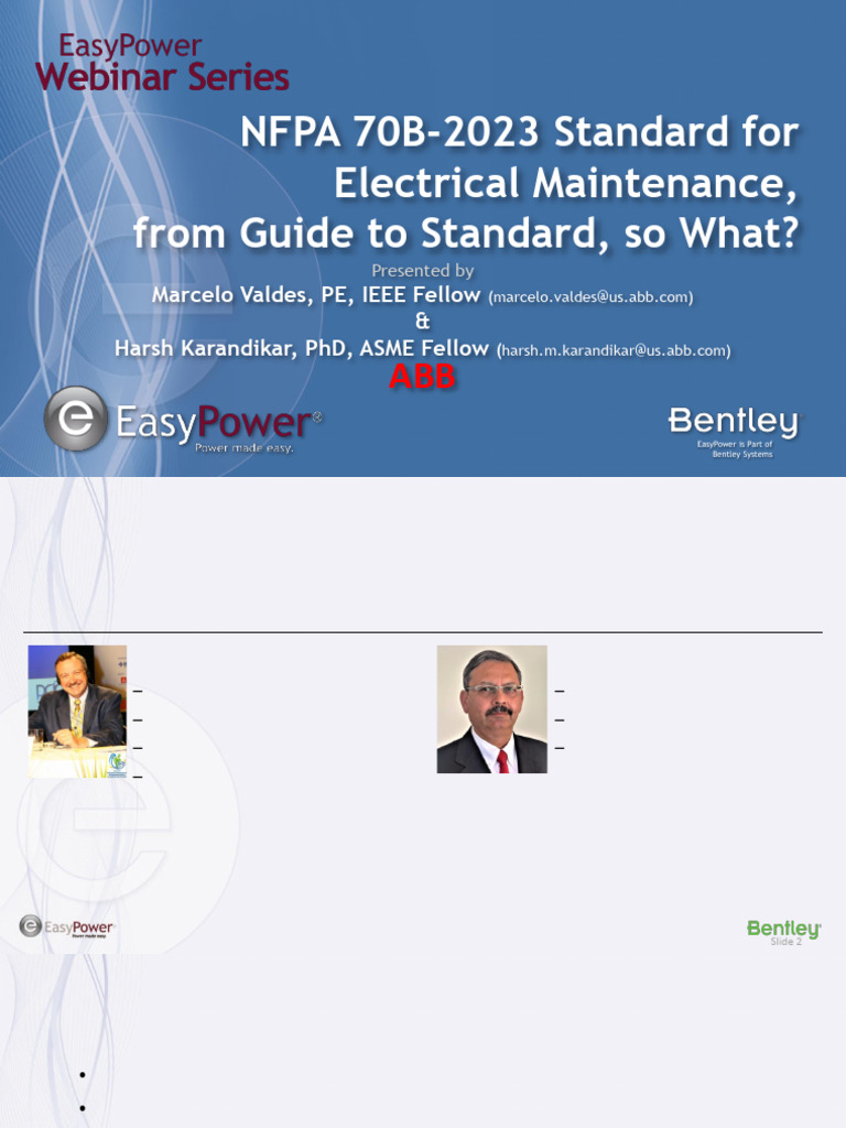 EasyPower-Bentley PowerPoint NFPA70B - Webinar - Marcelo Valdes 1g | PDF
