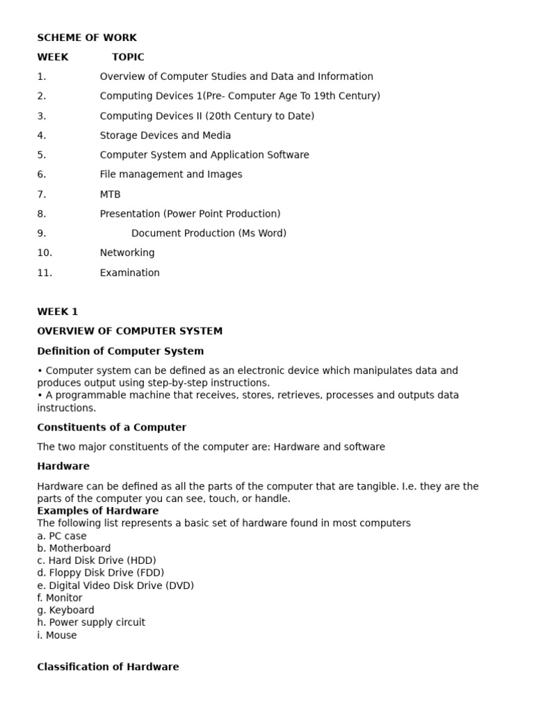 SS1 First Term Ict Notes | PDF | Computer Hardware | Software