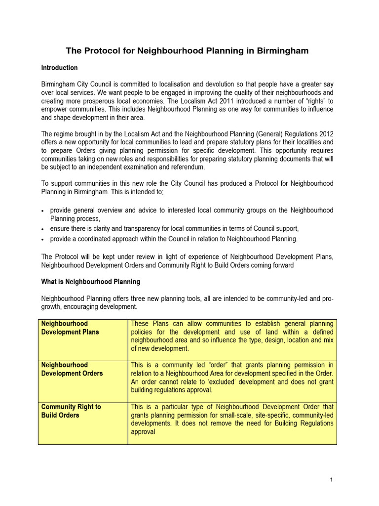 Birmingham Neighbourhood Planning Guide | PDF | Policy | Government