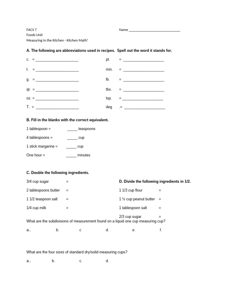 (Template) Kitchen Math | PDF